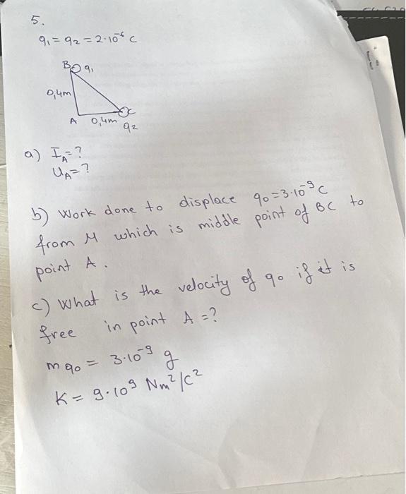 Solved q1=q2=2⋅10−6C a) IA= ? uA= ? b) Work done to | Chegg.com