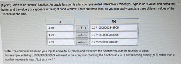 Solved (1 point) Below is an 'oracle" function. An oracle | Chegg.com