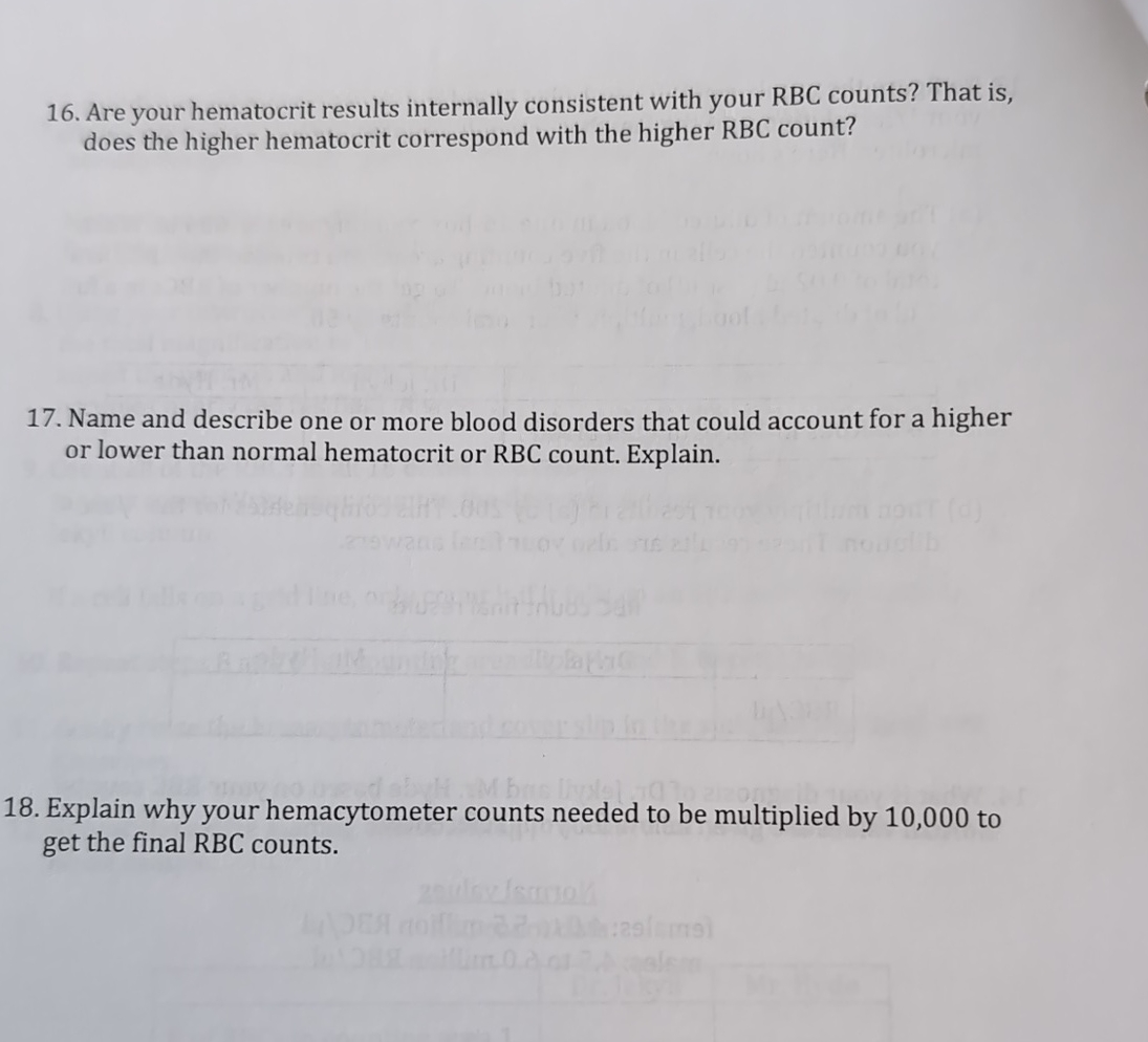 Solved Are your hematocrit results internally consistent | Chegg.com