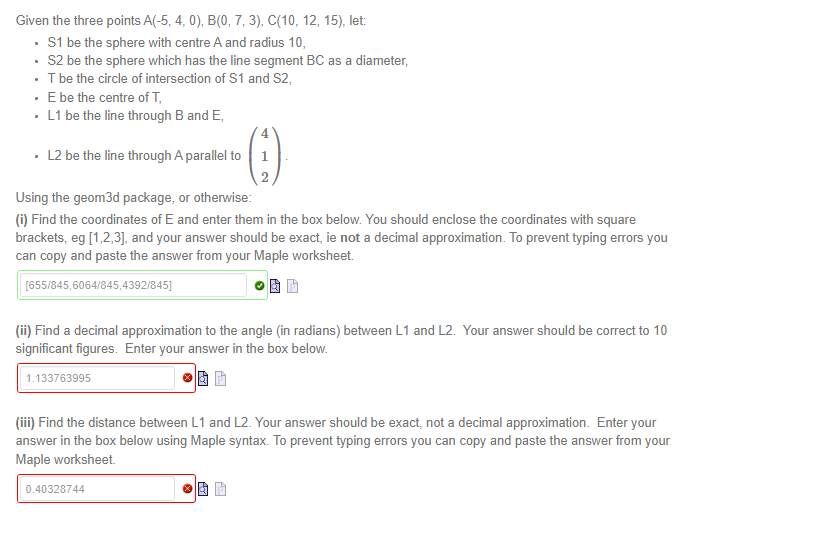 Solved Given the three points | Chegg.com