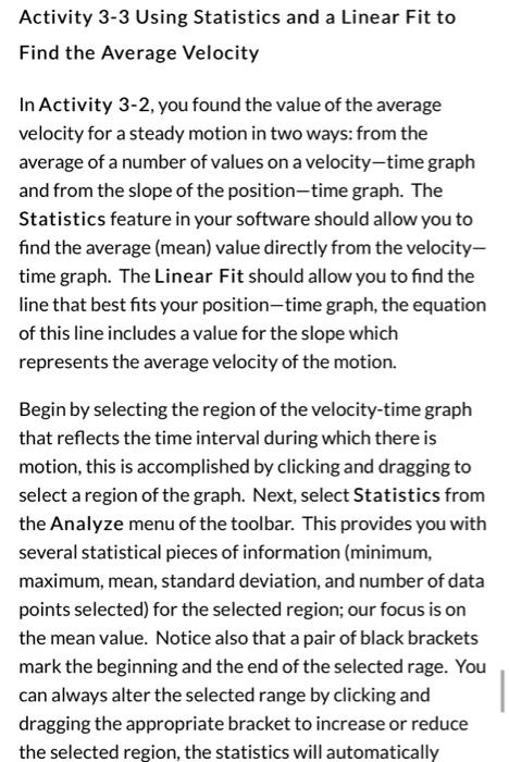 Activity 3-3 Using Statistics and a Linear Fit to | Chegg.com