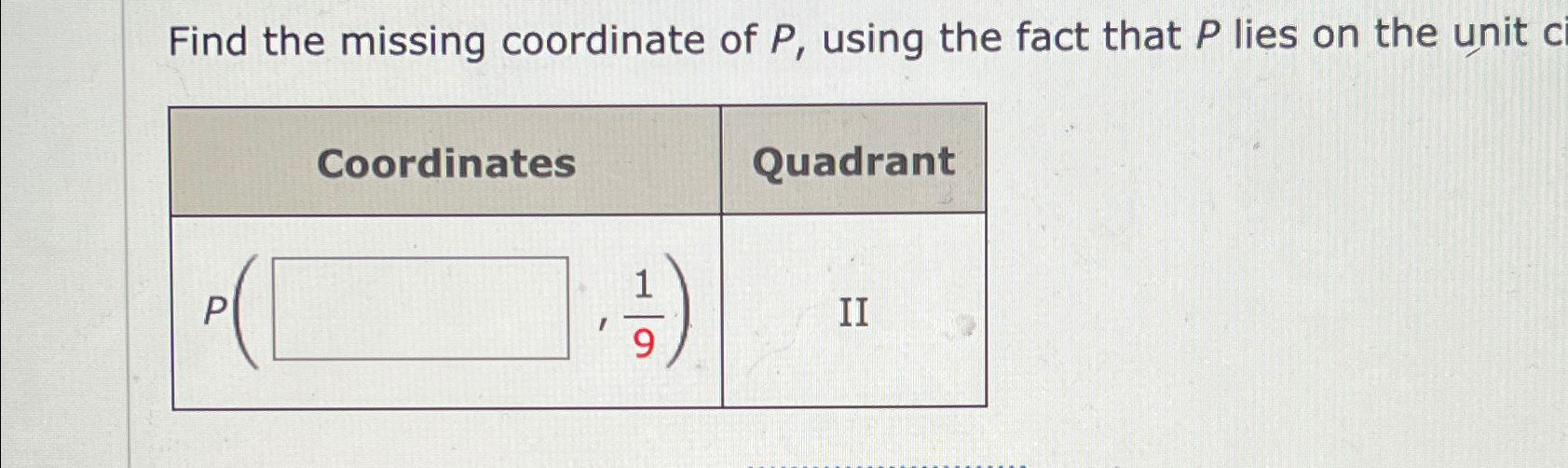 Solved Find the missing coordinate of P, ﻿using the fact | Chegg.com