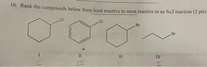 Solved 16. Rank the compounds below from least reactive to | Chegg.com