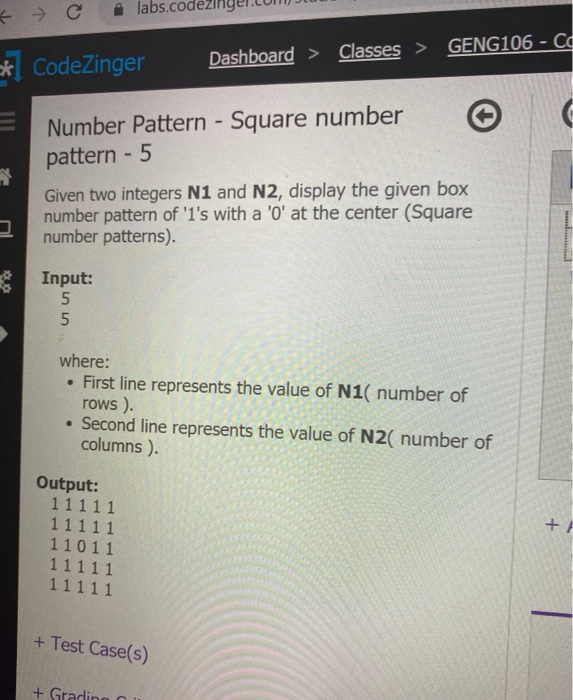 Solved labs. GENG106 - CC * CodeZinger Dashboard > Classes > | Chegg.com