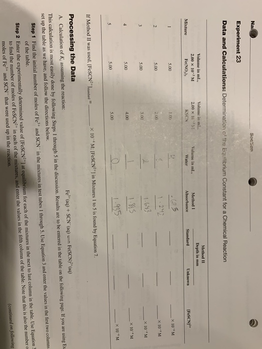 Solved Nal Sostien Experiment 23 Data and Calculations: | Chegg.com