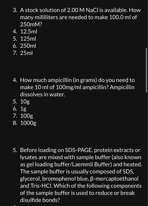 Solved 3. A stock solution of 2.00MNaCl is available. How | Chegg.com