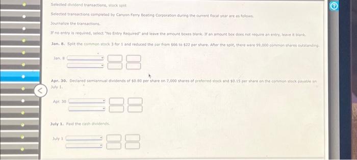 Solved Seliected sividend transackions, stock spit Seiected | Chegg.com