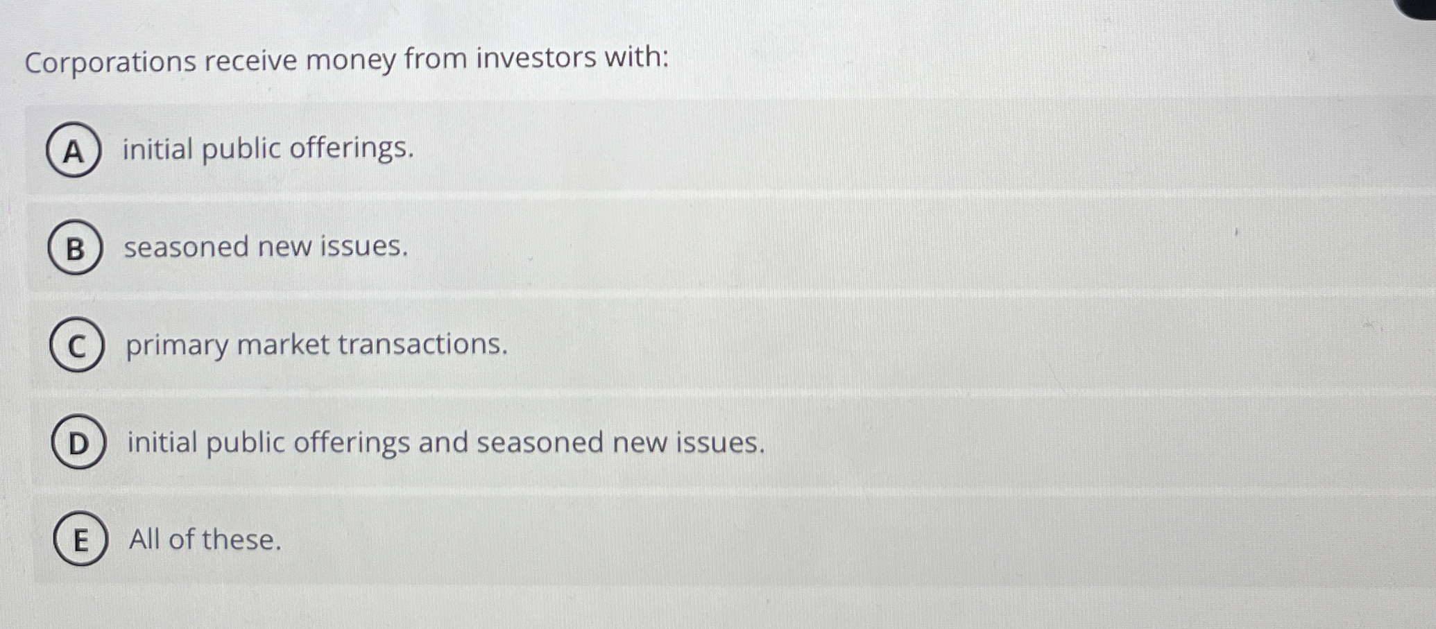 Solved Corporations receive money from investors | Chegg.com