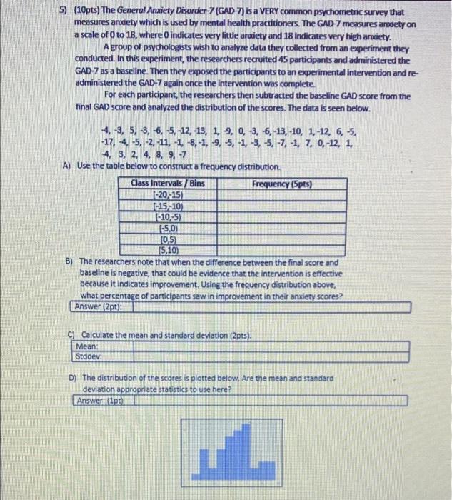 Solved 5) (10pts) The General Anxiety Disorder-7(GAD-7) is a | Chegg.com