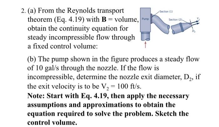 Solved 2 A From The Reynolds Transport Theorem Eq 4 19