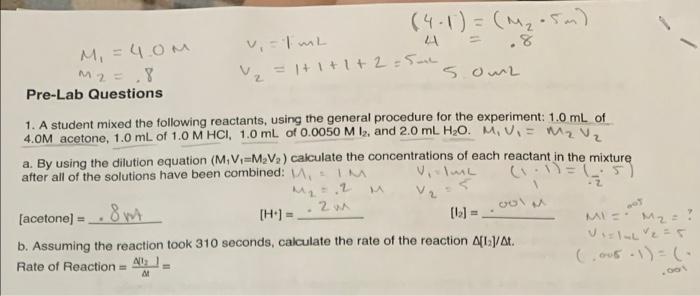 Solved Pre-Lab Questions 1. A student mixed the following | Chegg.com