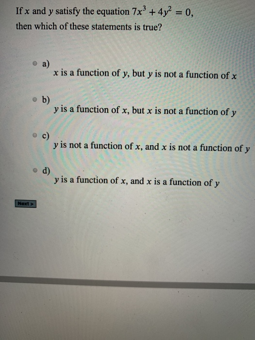 Solved If x and y satisfy the equation 7x3 + 4y2 = 0, then | Chegg.com