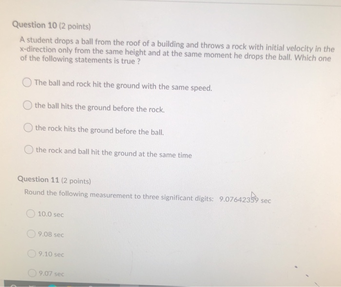 Solved Question 10 (2 points) A student drops a ball from | Chegg.com
