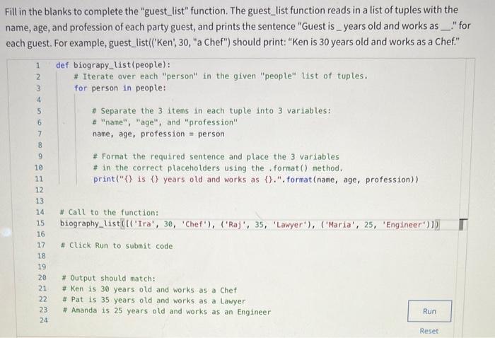 Solved Fill in the blanks to complete the "guest_list" | Chegg.com
