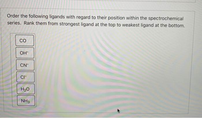 Solved Order the following ligands with regard to their | Chegg.com