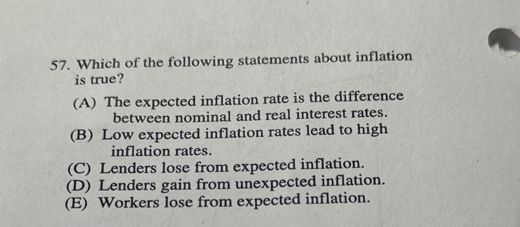 Solved Which of the following statements about inflation is | Chegg.com