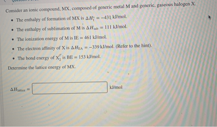 Solved Consider an ionic compound, MX, composed of generic | Chegg.com