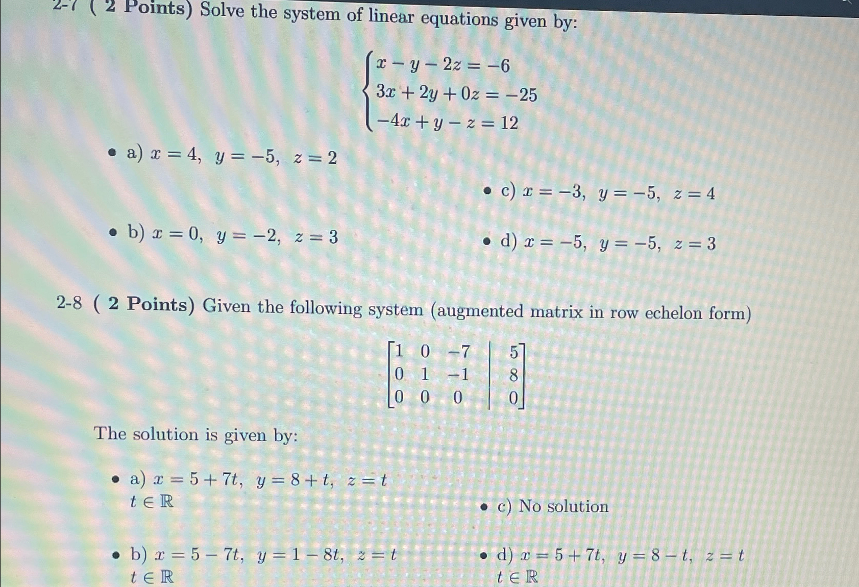 Solved Points) ﻿Solve the system of linear equations given | Chegg.com