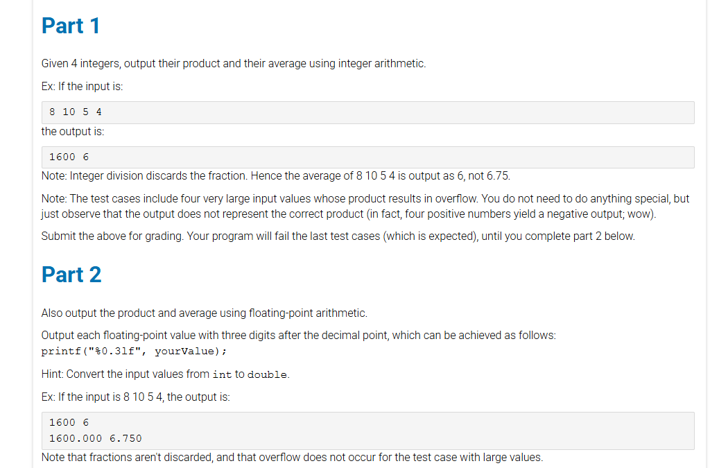 Solved Programming in C:Part 1 ﻿Given 4 ﻿integers, output | Chegg.com