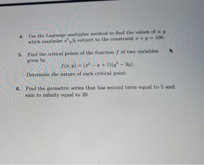 Solved 4. Use the Lagrange multiplier method to find the | Chegg.com