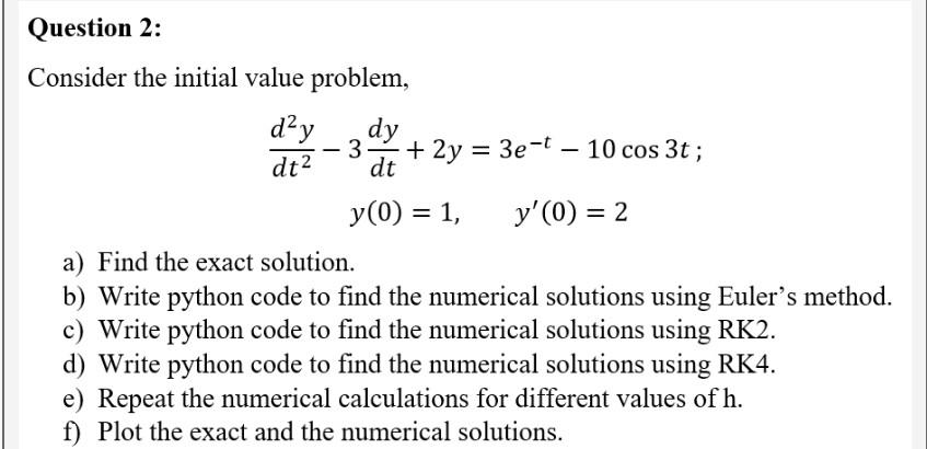Solved dt2 = Question 2: Consider the initial value problem, | Chegg.com