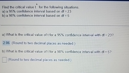 Solved Find the critical value t** ﻿for the following | Chegg.com