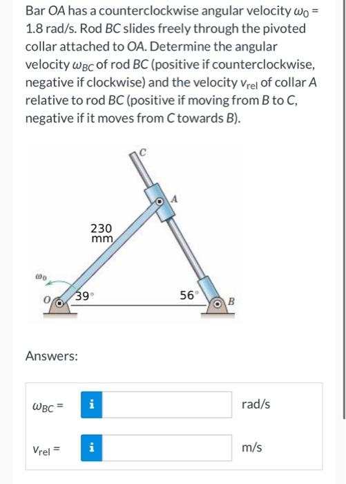 Solved Bar OA has a counterclockwise angular velocity ω0= | Chegg.com