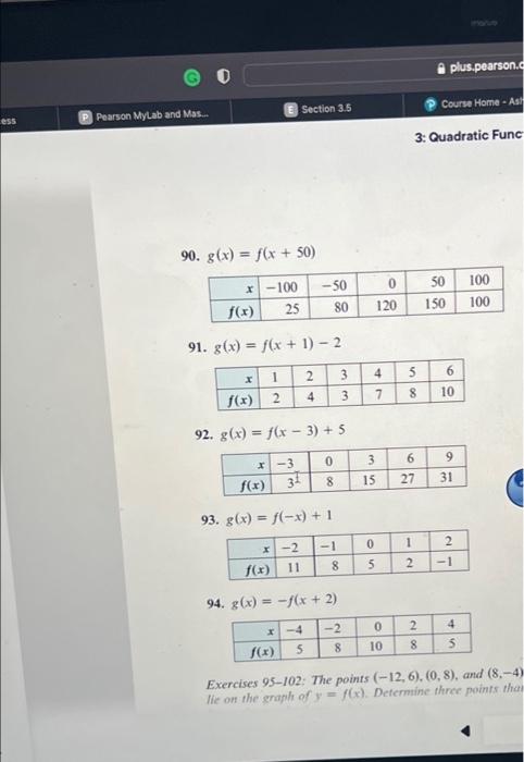 transforming numerical representations two functions | Chegg.com