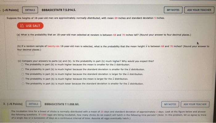 Solved - (-76 Points) DETAILS BBBASICSTAT8 7.5.014.S. MY | Chegg.com Solved - (-76 Points) DETAILS BBBASICSTAT8 7.5.014.S. MY | Chegg.com