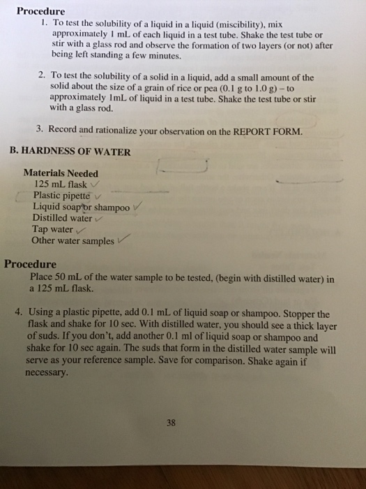 Procedure 1. To test the solubility of a liquid in a | Chegg.com
