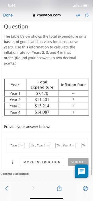 Solved 8:46 Done knewton.com АА С C Question The table below | Chegg.com