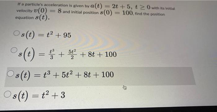 Solved If a particle's acceleration is given by a(t) = 2t + | Chegg.com