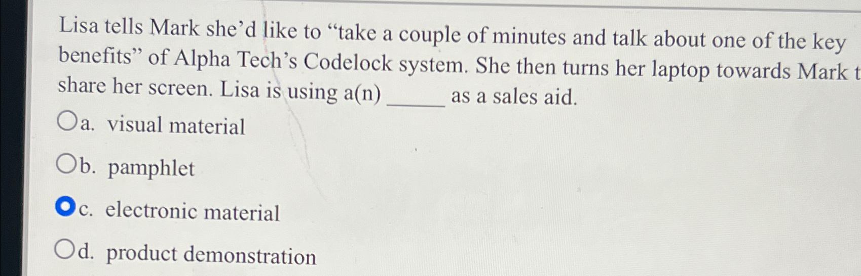 Solved Lisa tells Mark she'd like to "take a couple of | Chegg.com