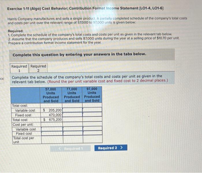 Solved Exercise 1-11 (Algo) Cost Behavior; Contribution | Chegg.com