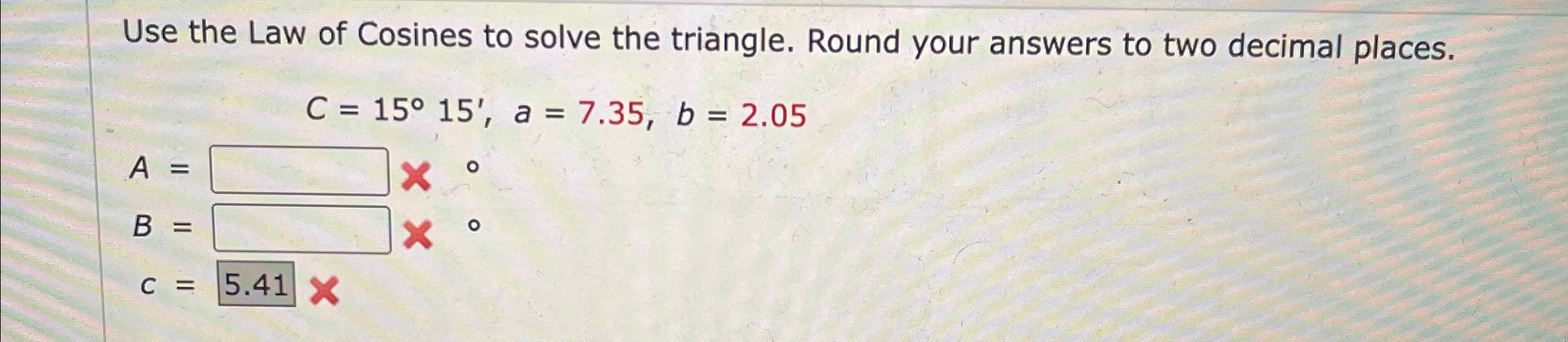 Solved Use the Law of Cosines to solve the triangle. Round | Chegg.com