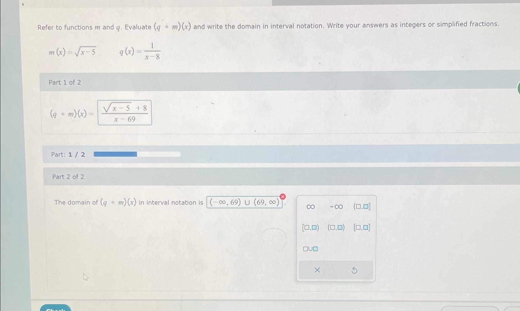 Solved Refer to functions m ﻿and q. ﻿Evaluate (q@m)(x) ﻿and | Chegg.com