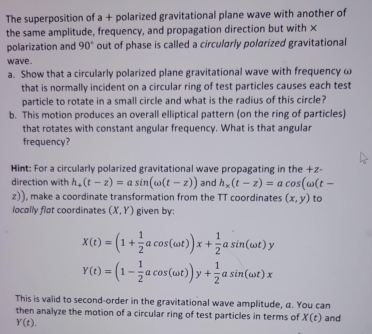Solved The superposition of a + polarized gravitational | Chegg.com