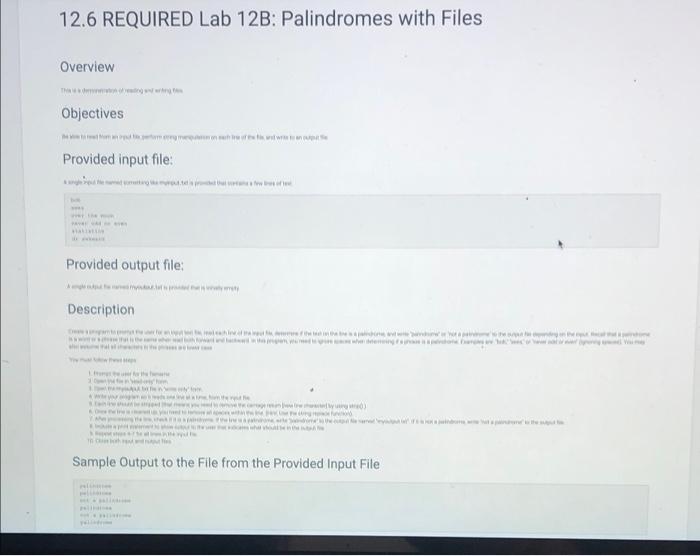 Solved 12.6 REQUIRED Lab 12B: Palindromes with Files | Chegg.com