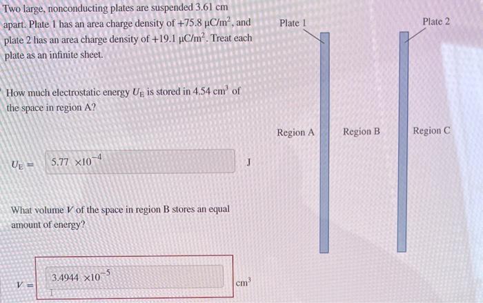 Solved Two large, nonconducting plates are suspended 3.61 cm | Chegg.com