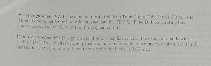 Solved Practice problem F1: How many CFU/mL are in Tubes A. | Chegg.com