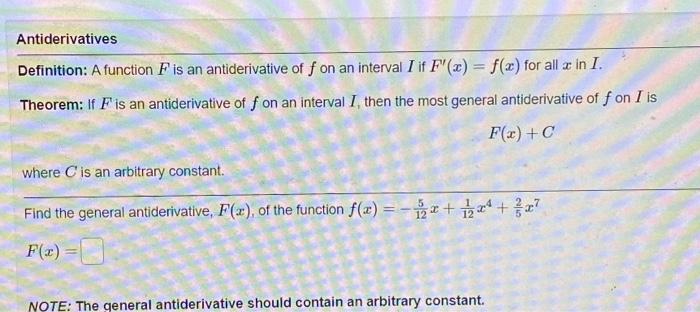 Solved Definition A Function F Is An Antiderivative Of F On