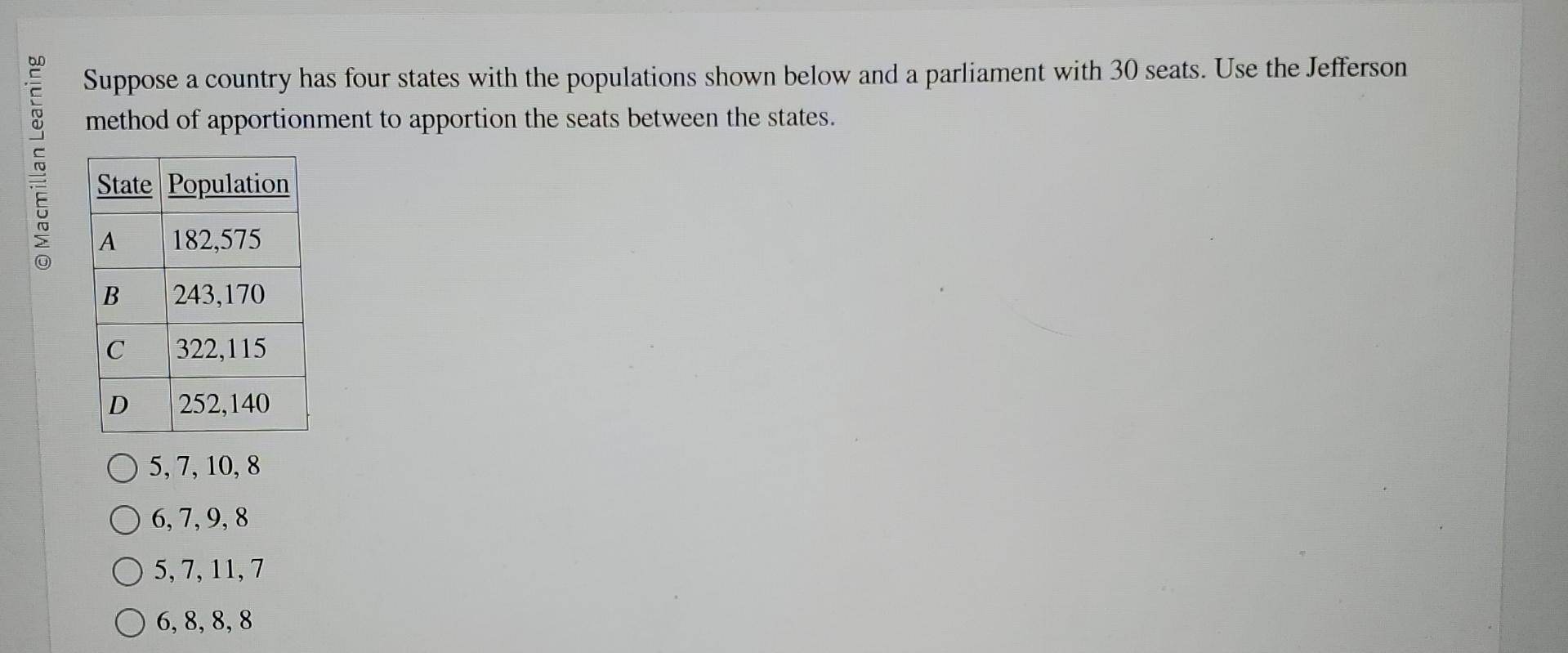 Solved Suppose a country has four states with the | Chegg.com