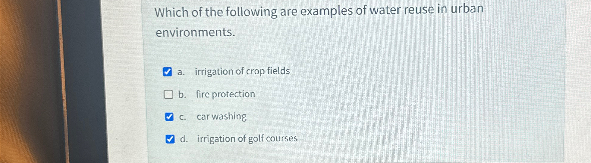 Solved Which of the following are examples of water reuse in | Chegg.com