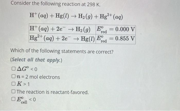 Solved Consider the following reaction at 298 K. | Chegg.com