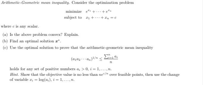 Solved Arithmetic-Geometric mean inequality. Consider the | Chegg.com
