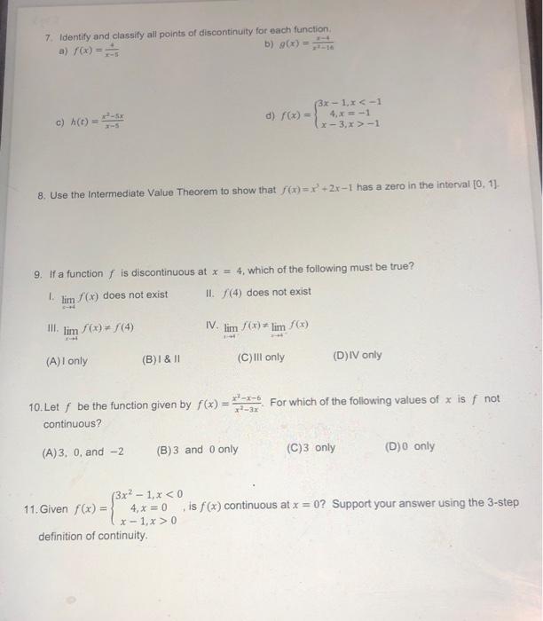 Solved AP Calculus AB - Limits & Continuity Assignment Name: | Chegg.com