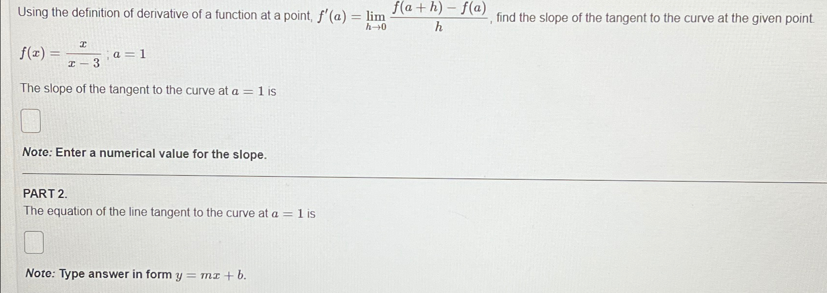 Solved Using the definition of derivative of a function at a | Chegg.com