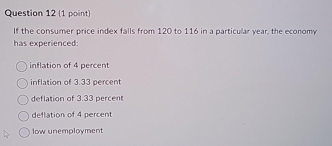 Solved Question 12 ( 1 ﻿point)If the consumer price index | Chegg.com