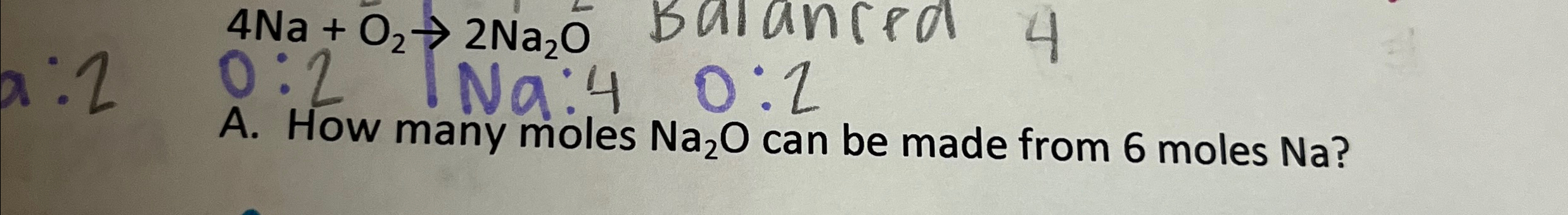 Solved 4Na+O2→2Na2O ﻿A. ﻿How many moles Na2O ﻿can be made | Chegg.com