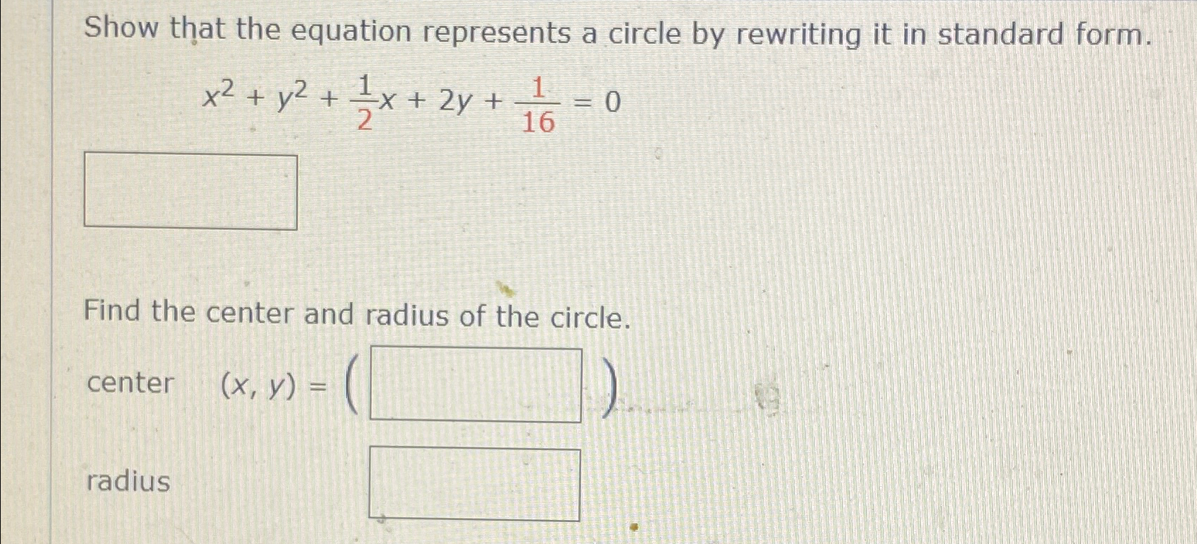 Solved Show that the equation represents a circle by | Chegg.com